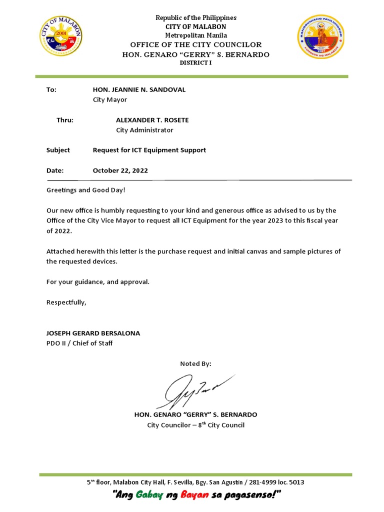 ICT Request Letter For FY 2022 But For The Year 2023 | PDF