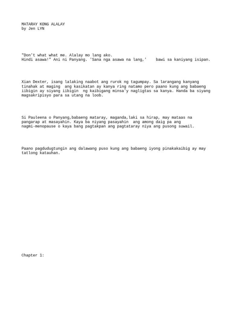 Mataray Kong Alalay by Jen Lyn Xian Dexter Panyang Complete | PDF