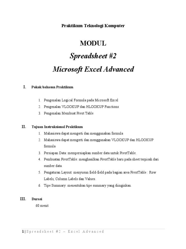 05-Modul Spreadsheet 2 - Microsoft Excel Advanced | PDF