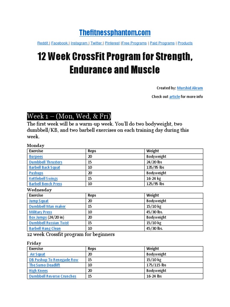 12 Week Crossfit Program PDF | PDF | Kettlebell | Physical Exercise