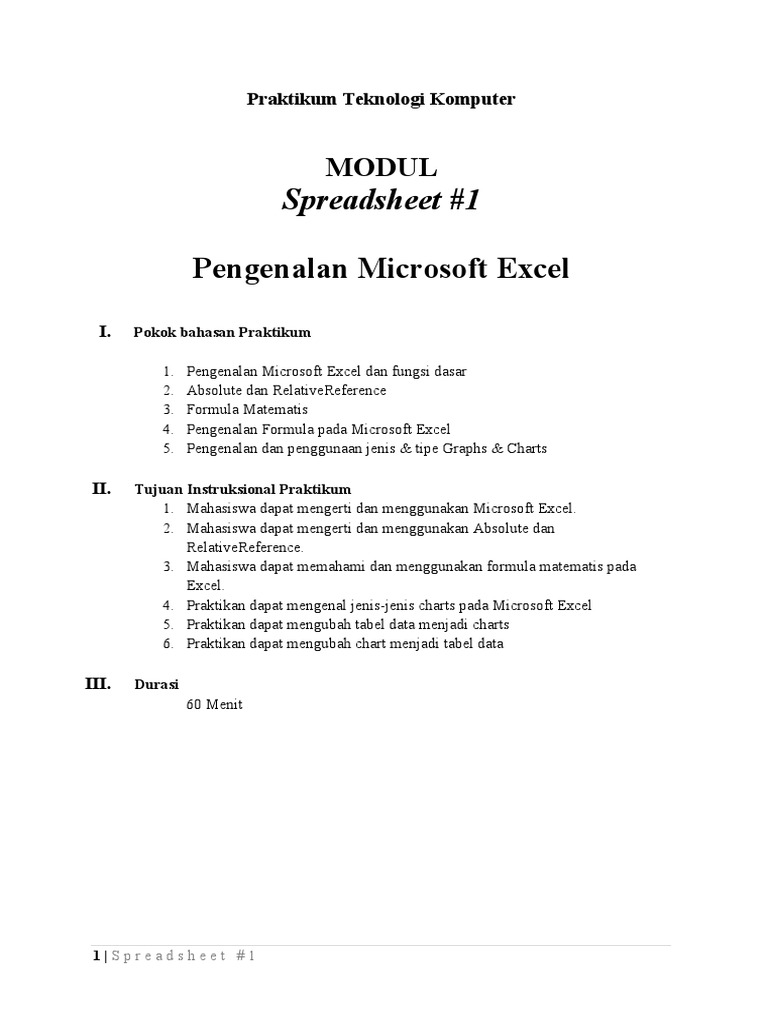 04-Modul Spreadsheet 1 - Pengenalan Microsoft Excel | PDF