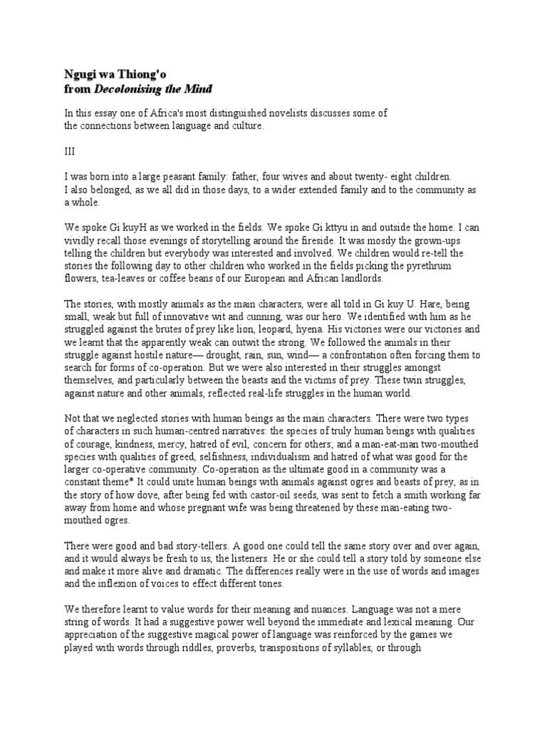 Ngugi Wa Thiong - Decolonizing Mind 9 | PDF