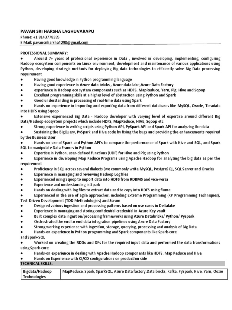 Dice Resume CV PAVAN SRI HARSHA LAGHUVARAPU | PDF | Apache Spark | Apache Hadoop