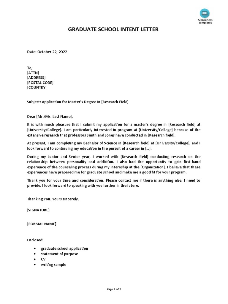 Letter of Intent For Graduate School 05 | PDF