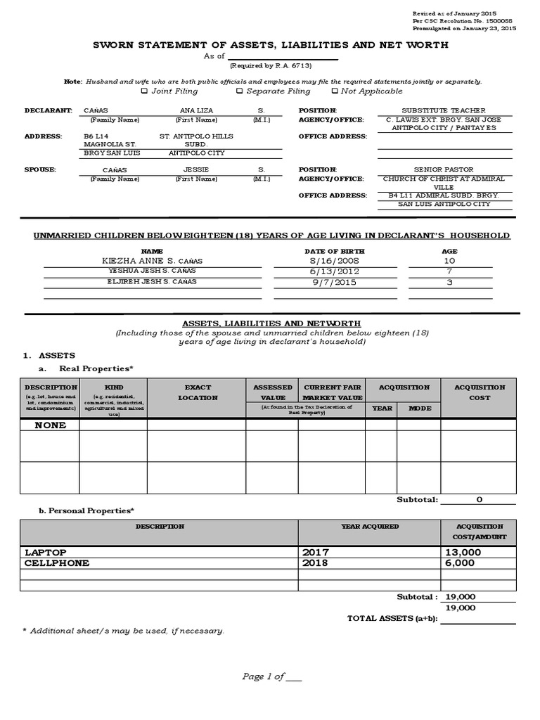 2015 SALN Form | PDF | Net Worth | Economies