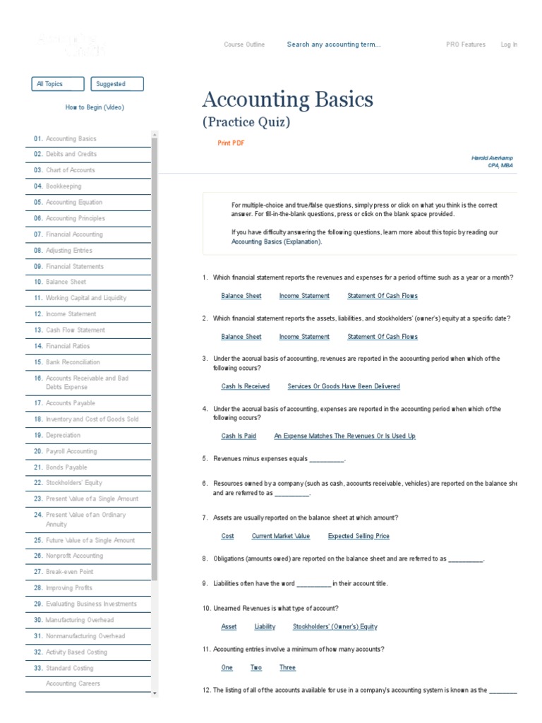 Basic Accounting Quiz With Answers – KMFU