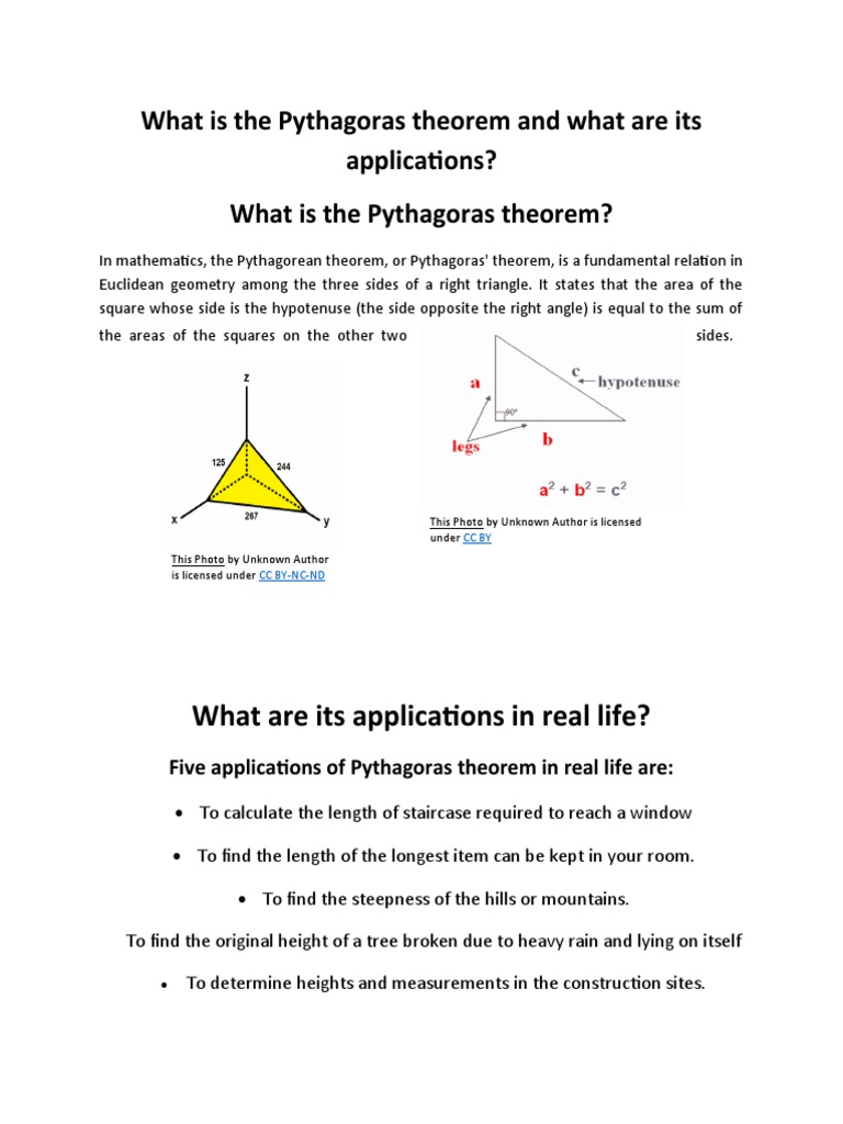 Pythagorean Theorem Uses & Applications | PDF