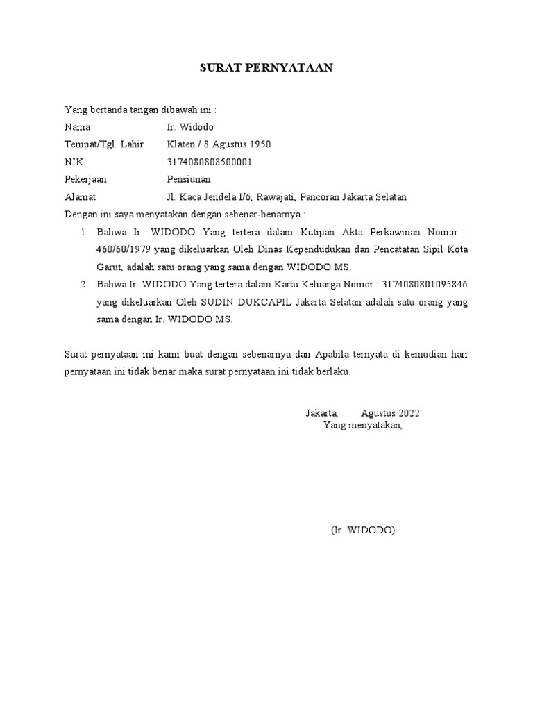 Surat Pernyataan Ayah Pdf