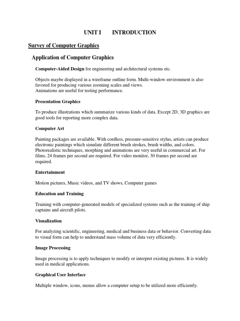 Computer Graphics Unit I Introduction | PDF | Computer Graphics | Rgb Color Model