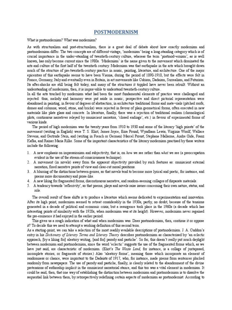 POSTMODERNISM | PDF | Modernism | Reason