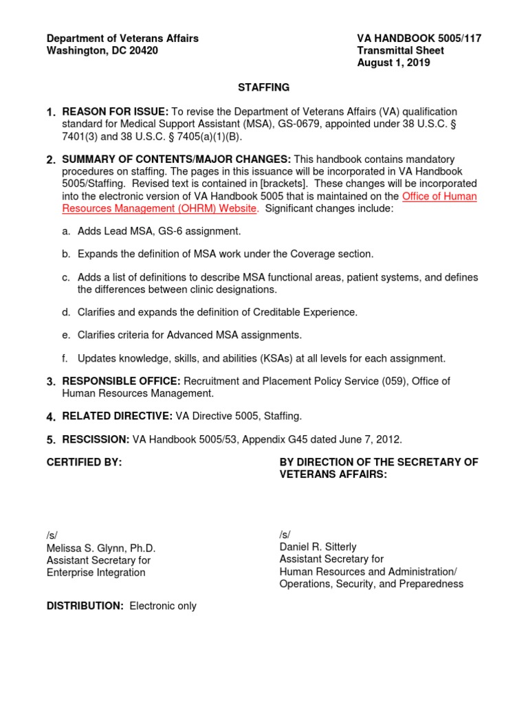 VA Handbook 5005: MSA Staffing Standards | PDF | Patient | Health Care