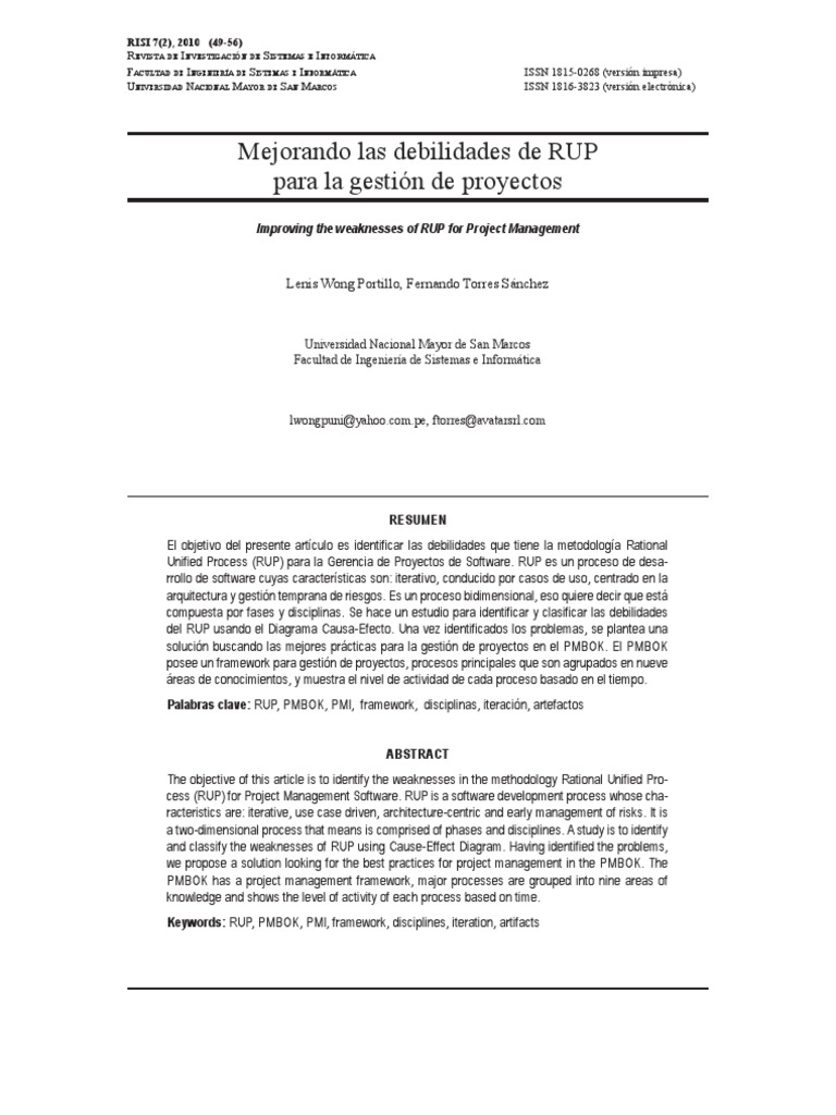 U1 - S2 - Mejorando Las Debilidades de RUP para La Gestión de Proyectos | PDF | Lenguaje de ...