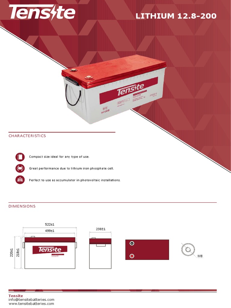 Datasheet Tensite Batteries Lithium 200 | PDF | Electricity | Quantity