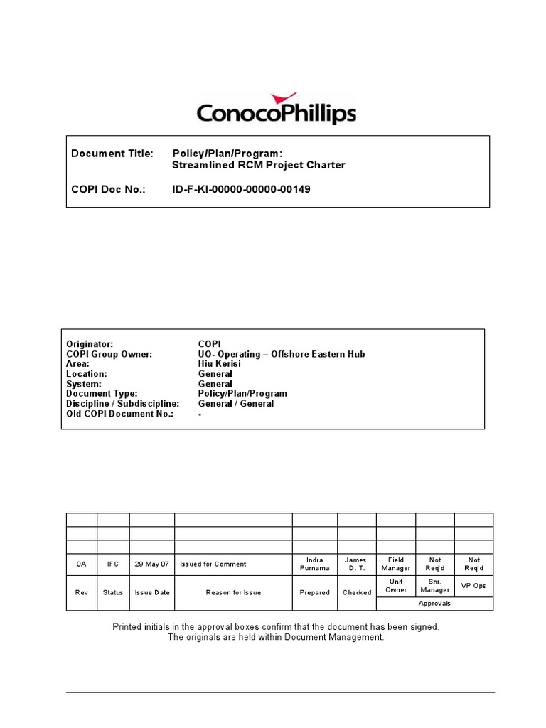 ID-F-KI-00149 Rev.0a Project Charter | PDF