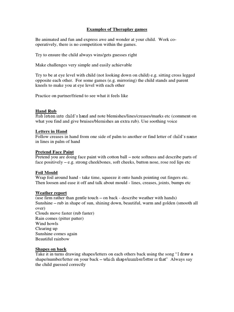 Examples Of Theraplay Games Pdf Hand Pillow