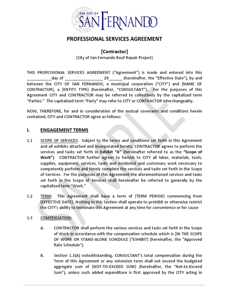 San Fernando Roof Repair Agreement | PDF | Indemnity | Liability Insurance