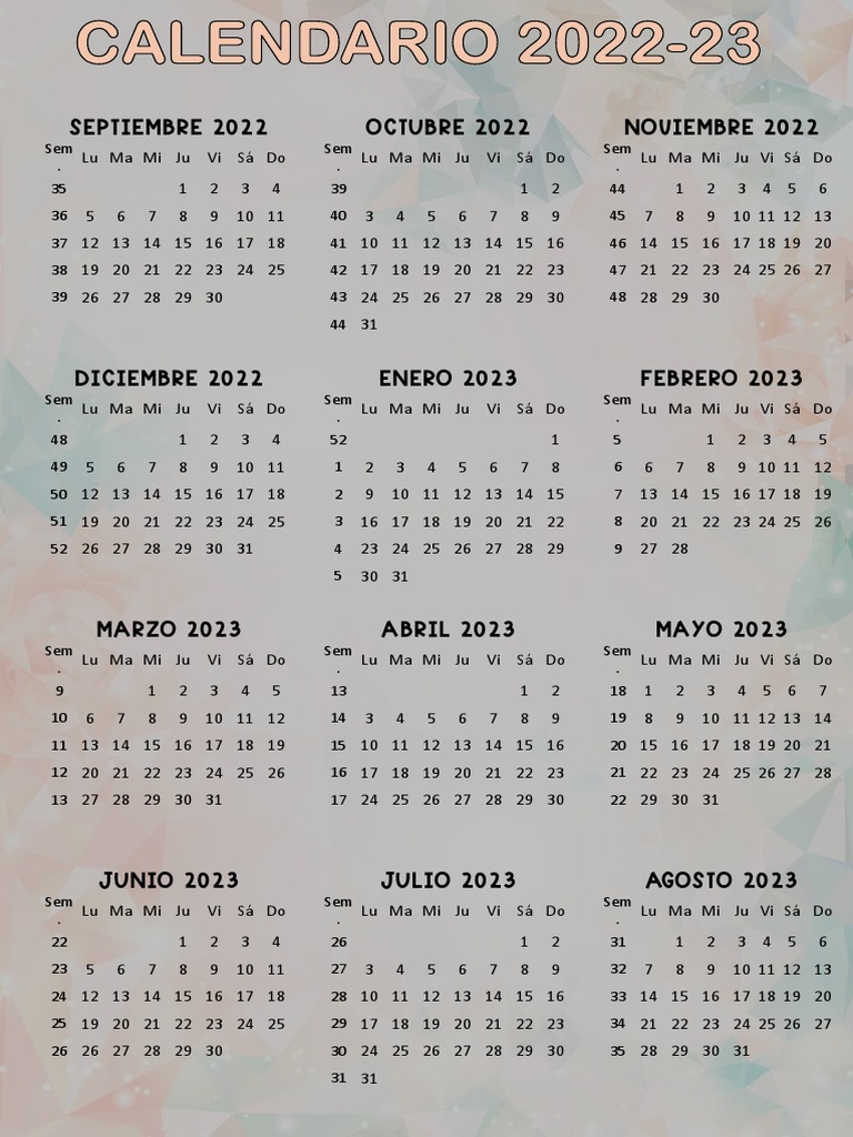 CALENDARIO ESCOLAR 2022 2023 Bonito EDITABLE COMPLETO | PDF