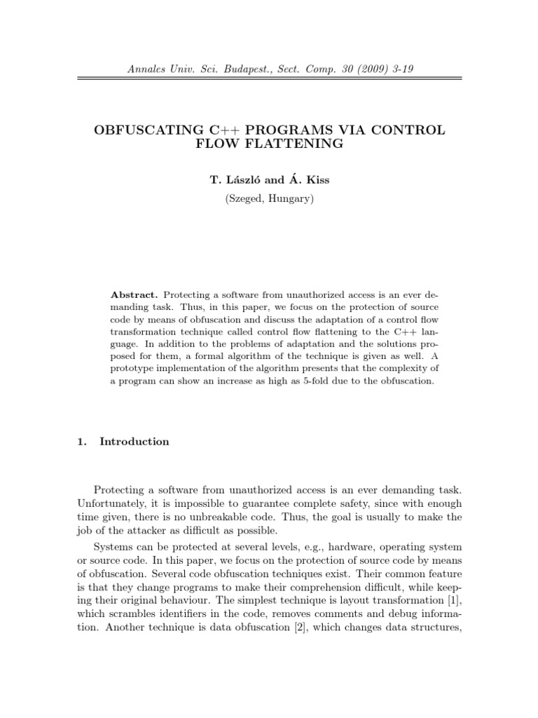 Obfuscating CPP Programs Via Control Flow Flattening | PDF | Control Flow | Subroutine