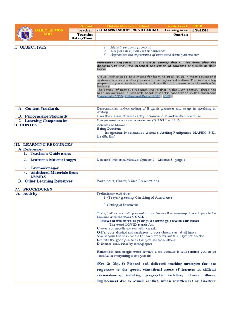 ENGLISH 4 COT Annotation | PDF | Teachers | Learning
