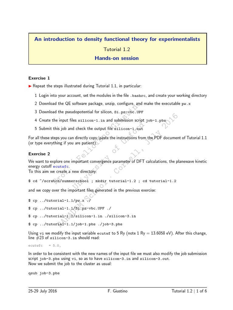 Convergence Parameters Of Dft Calculations Pdf Density Functional