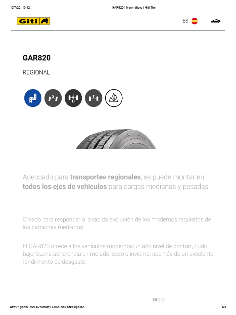 Neumáticos GAR820: Confort y Rendimiento Regional | PDF