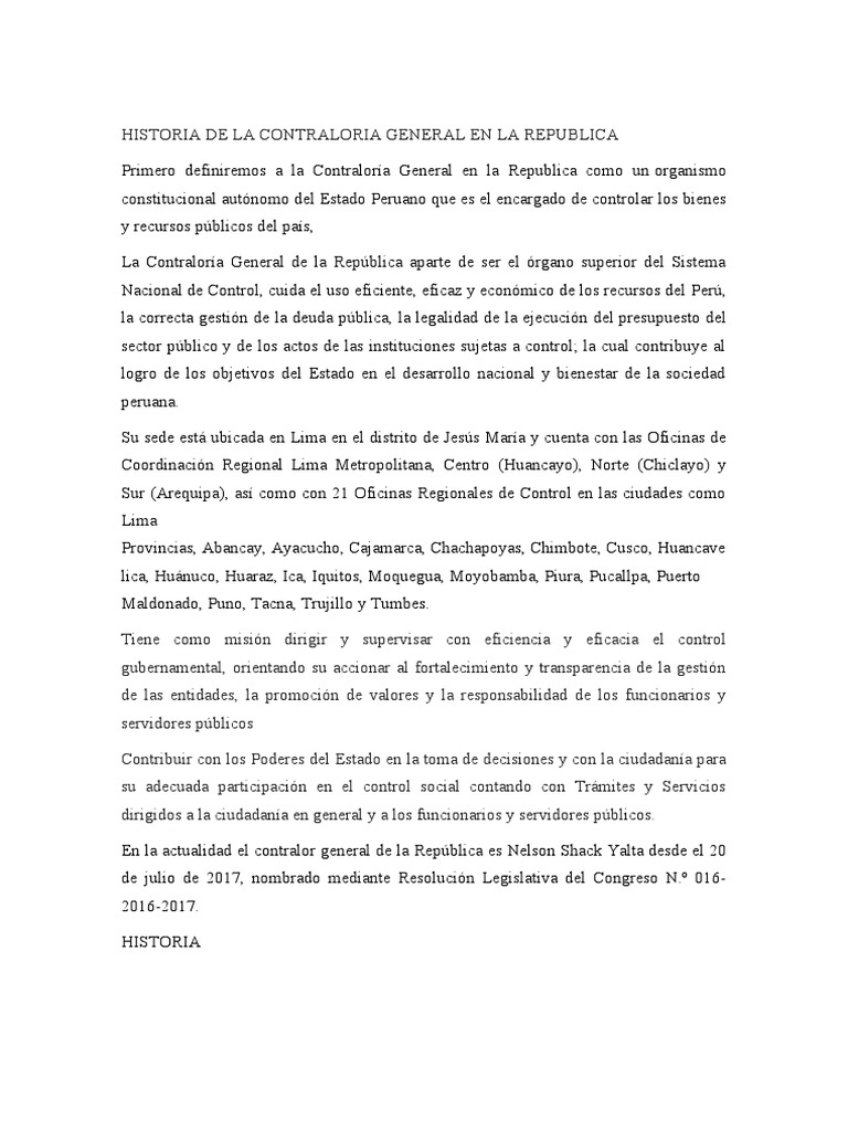Historia de La Contraloria General en La Republica | PDF | Perú | Libra ...
