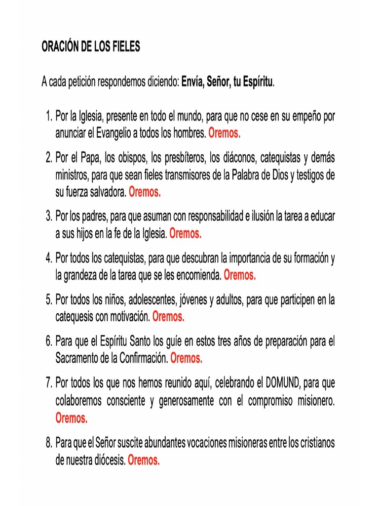 Oración de Los Fieles. Misa Día Del DOMUND | PDF Oración de Los Fieles. Misa Día Del DOMUND | PDF