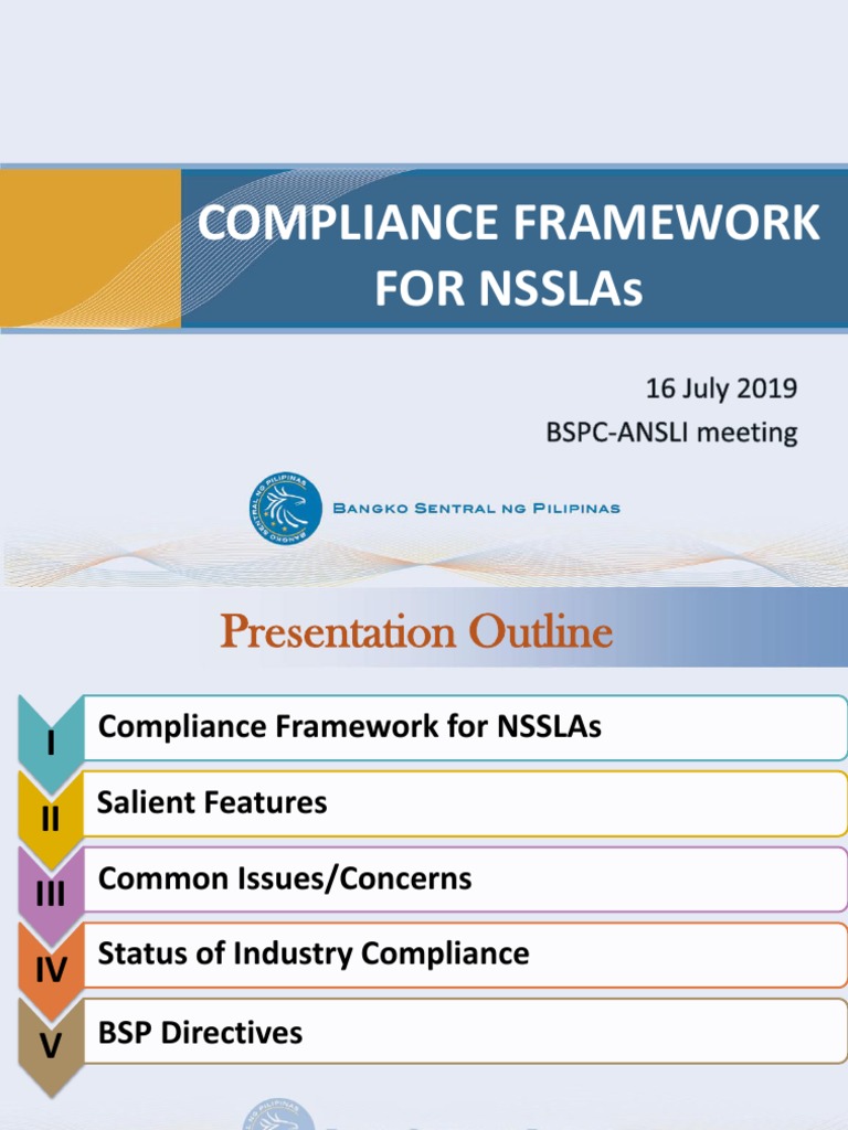 Compliance Framework For NSSLAs - BSP-ANSLI - Actual Presentation | PDF | Regulatory Compliance ...