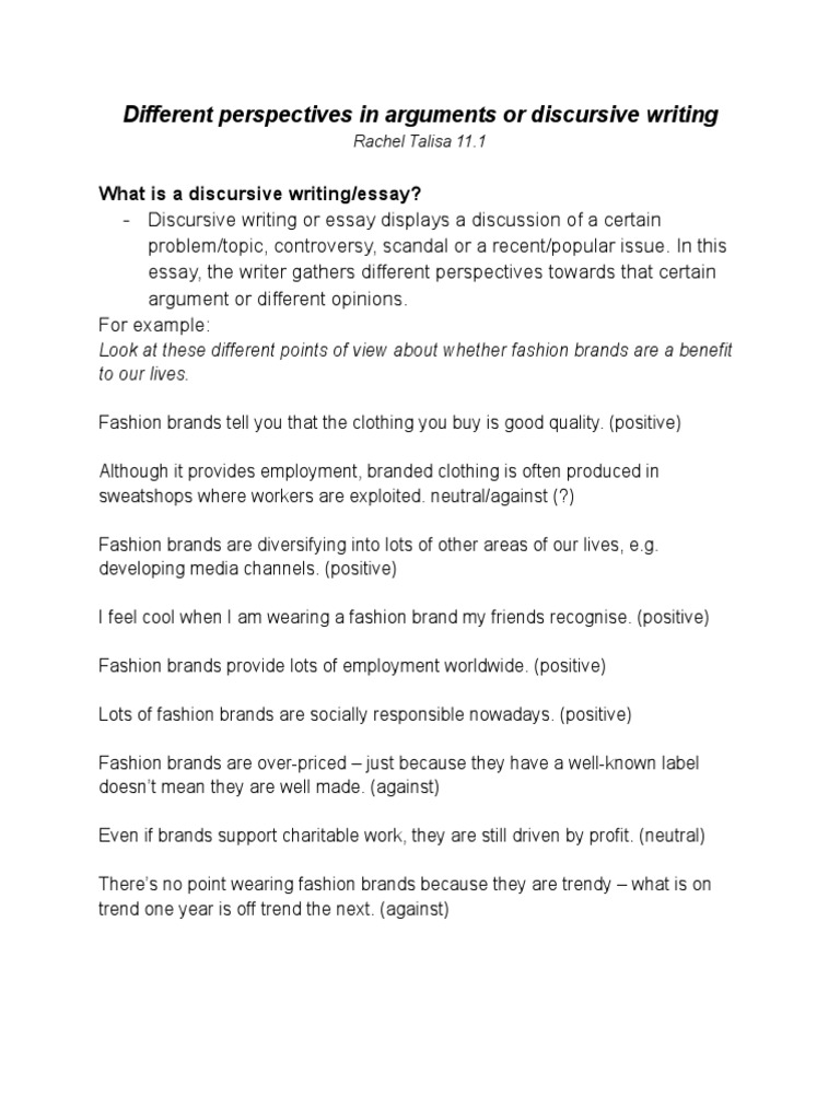 Different Perspectives in Arguments or Discursive Writing | PDF ...