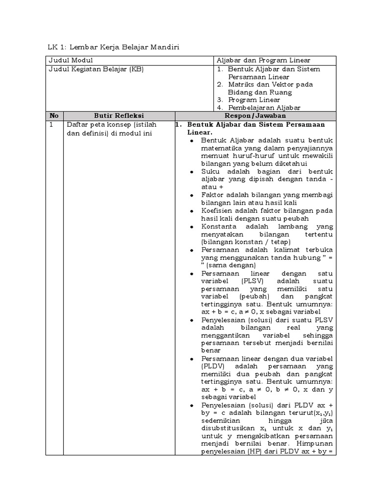 Modul Aljabar Linear dan Program | PDF