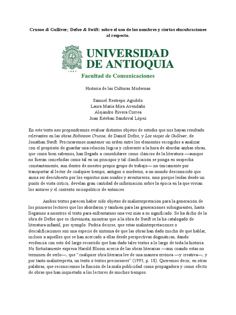Defoe & Swift | PDF | Viajes de Gulliver | Robinson Crusoe