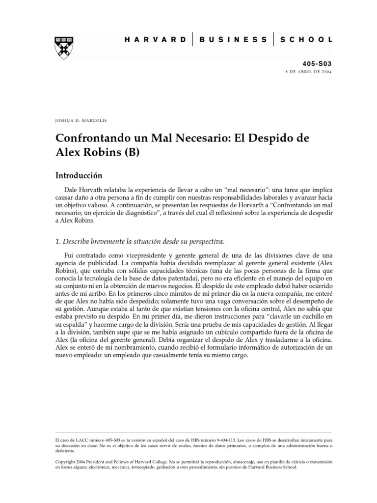 Confrontando Un Mal Necesario El Despido de Alex Robins | PDF