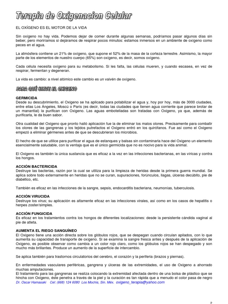 Terapia de Oxigenacion Celular | Descargar gratis PDF | Oxígeno | Sangre