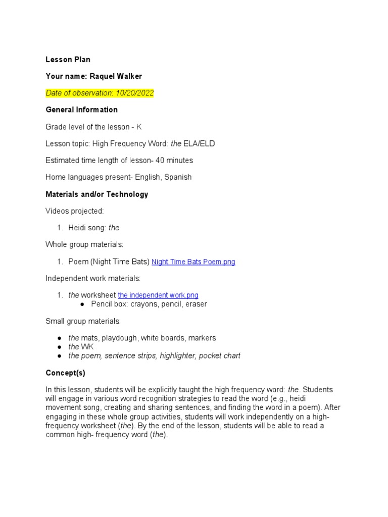 Lesson Plan Pop Cycle Observation 1 | PDF | Classroom | Classroom ...