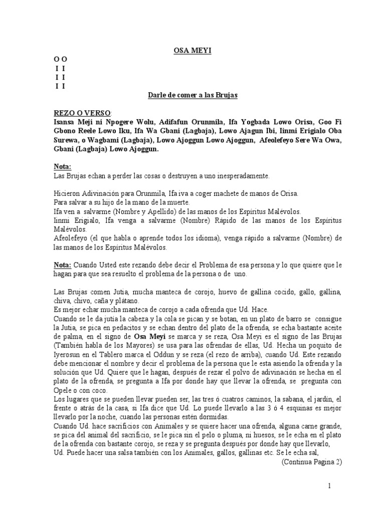 Historia de Osa Meyi Comida A Las Iyami | PDF | Alimentos