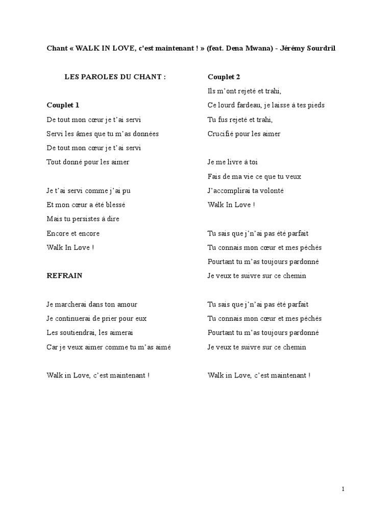 Paroles de "Walk in Love" | PDF