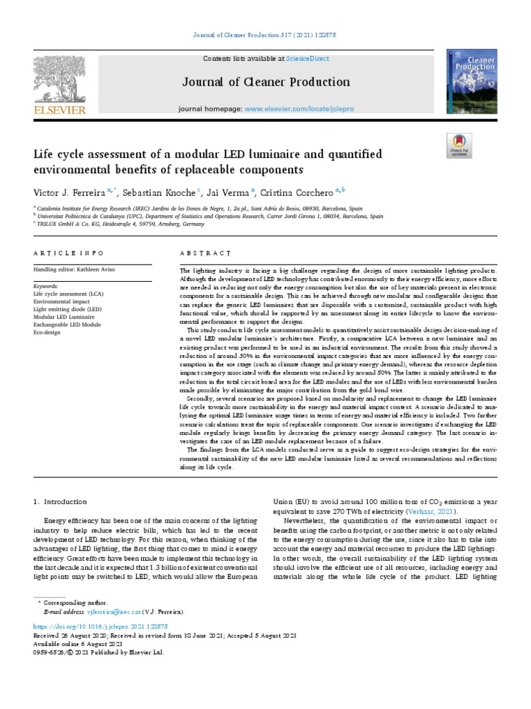 Journal of Cleaner Production: Victor J. Ferreira, Sebastian Knoche ...