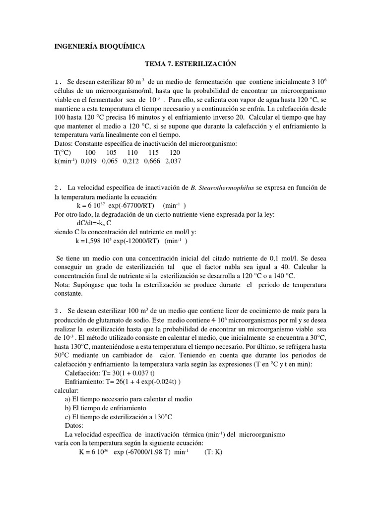 Ejercicios T7 | PDF | Esterilización (Microbiología) | Temperatura