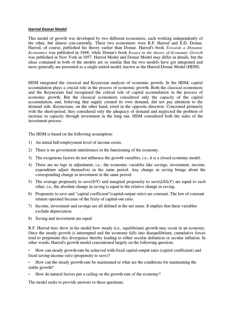 An Overview of the Harrod-Domar Model of Economic Growth | PDF ...