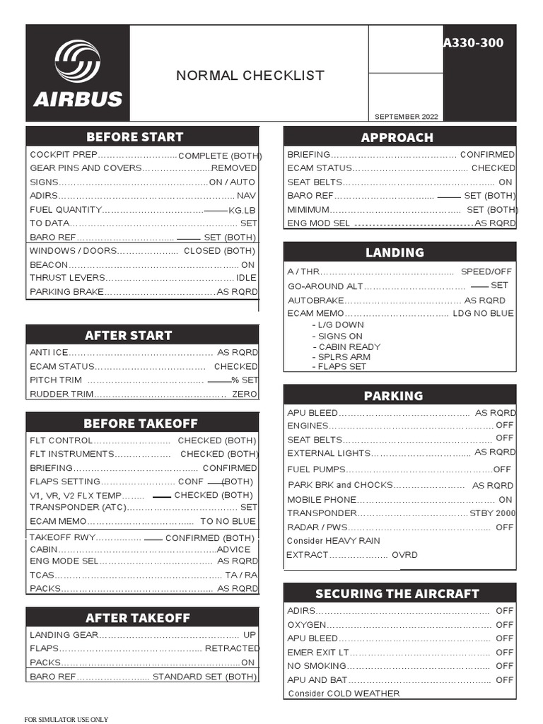 A330 Checklist | PDF | Transponder (Aeronautics) | Aerospace Engineering