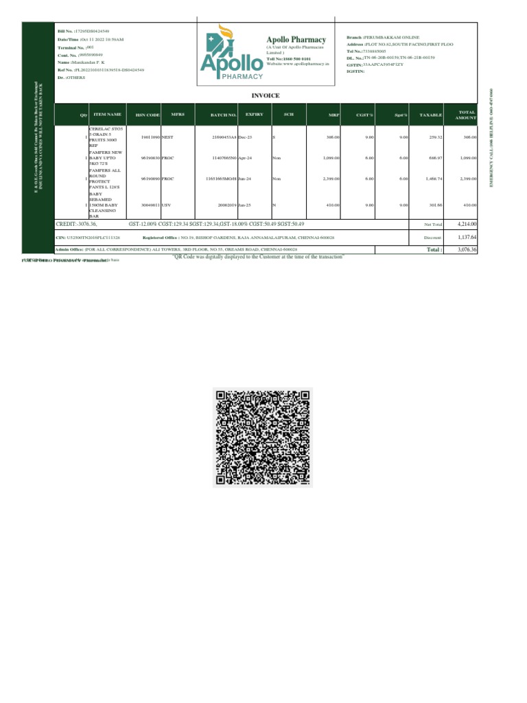 Apollo Pharmacy Invoice Details | PDF | Governance | Taxes