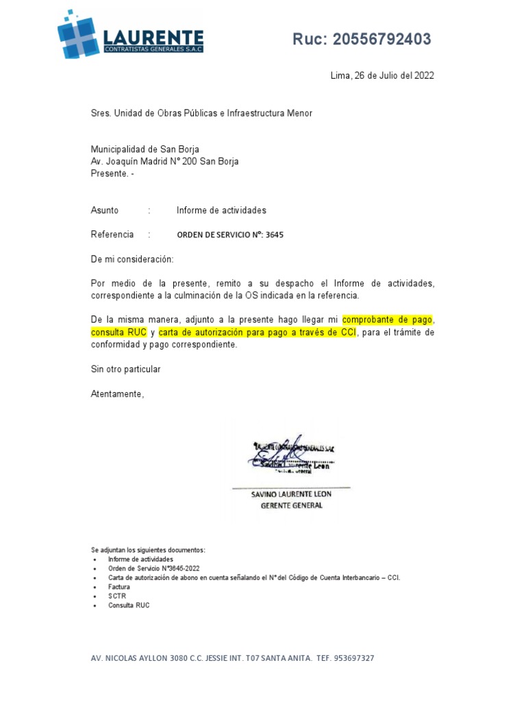 Carta de Informe de Actividades | PDF | Materiales