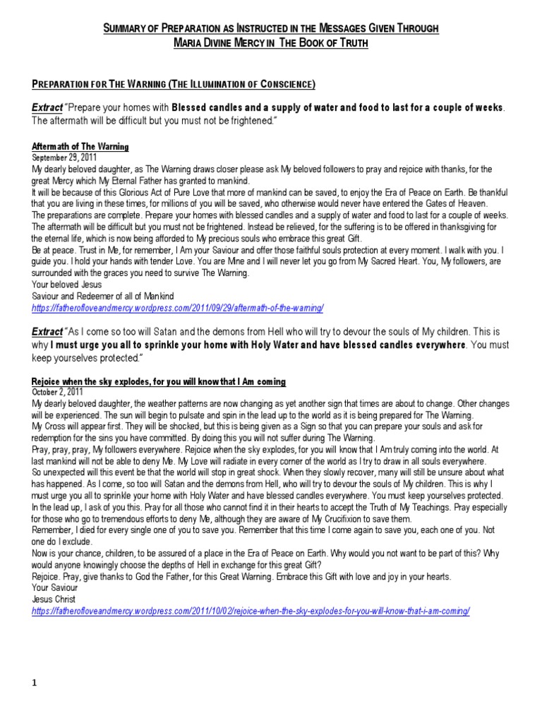 Preparation As Instructed Through The Messages Given Through Maria ...