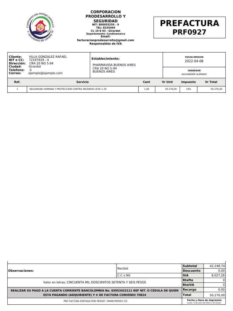 0927 - PreFactura | PDF