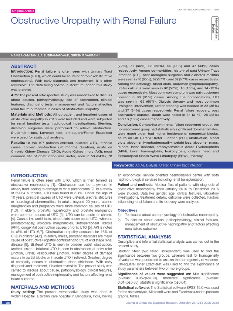 Obstructive Uropathy With Renal Failure | PDF | Urinary Tract Infection ...