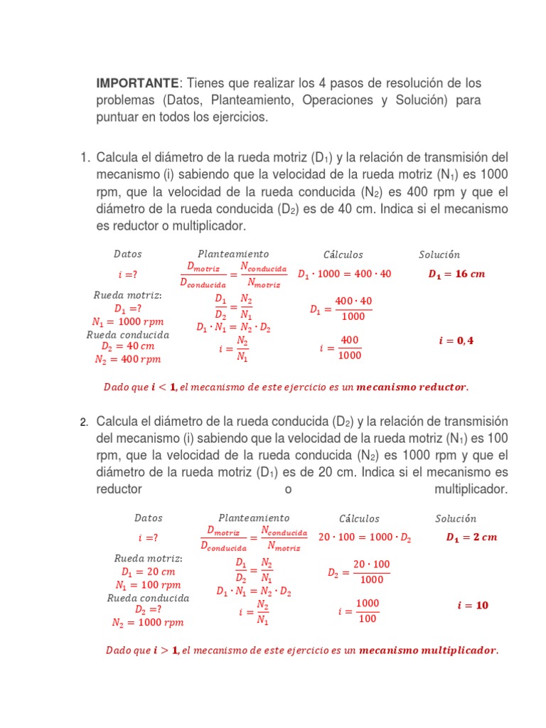 Solucion EJ - T6.3. Mecanismos de Transmisión | PDF | Mecánica | Máquinas