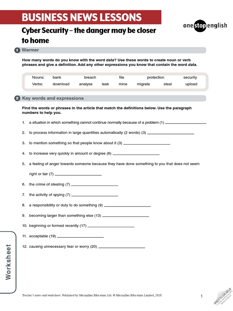 Business News Cyber Security Intermediate Worksheet 187628 | PDF ...
