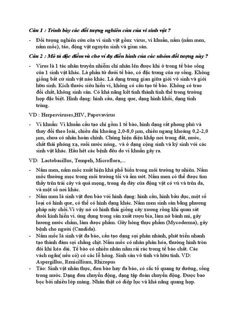 VI SINH VẬT HỌC GK IUH | PDF