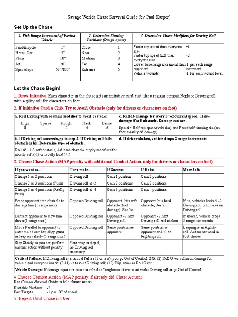 Savage Worlds Chase Setup Guide | PDF | Vehicles | Transport
