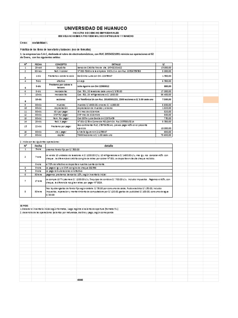 Ejercicio y Aplicación de Formatos Del Libro de Inventario y Balances ...